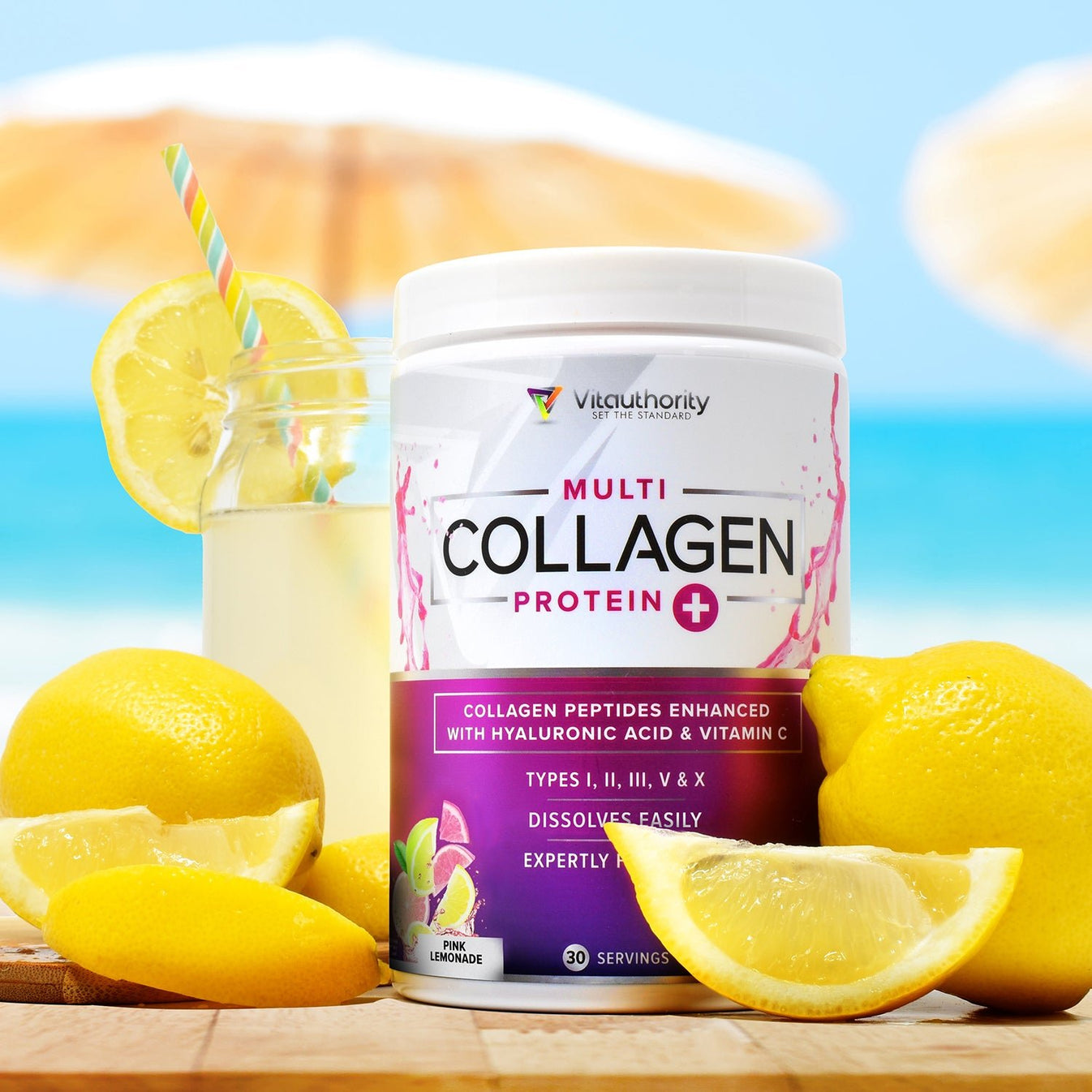 Vitauthority Multi Collagen Protein Powder: Pink Lemonade